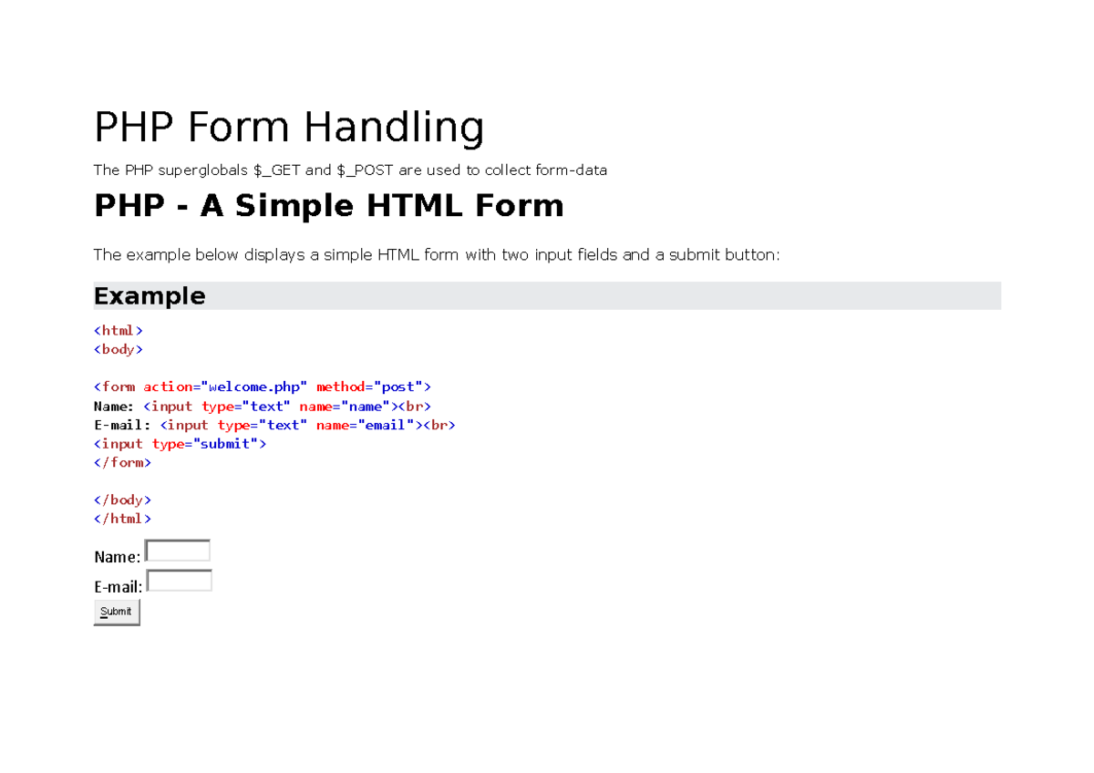PHPunit 3and4 - Php notes - PHP Form Handling The PHP superglobals ...