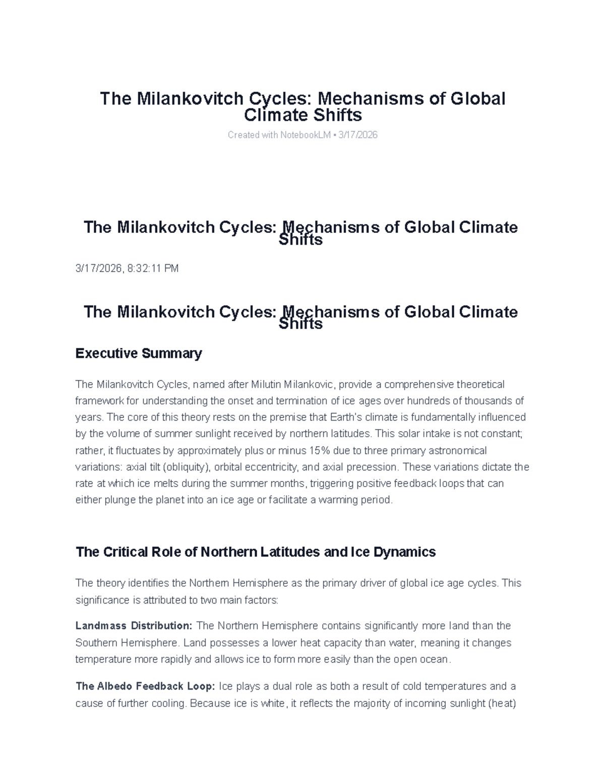 The Milankovitch Cycles: Understanding Ice Ages - Notebook LM - Studocu