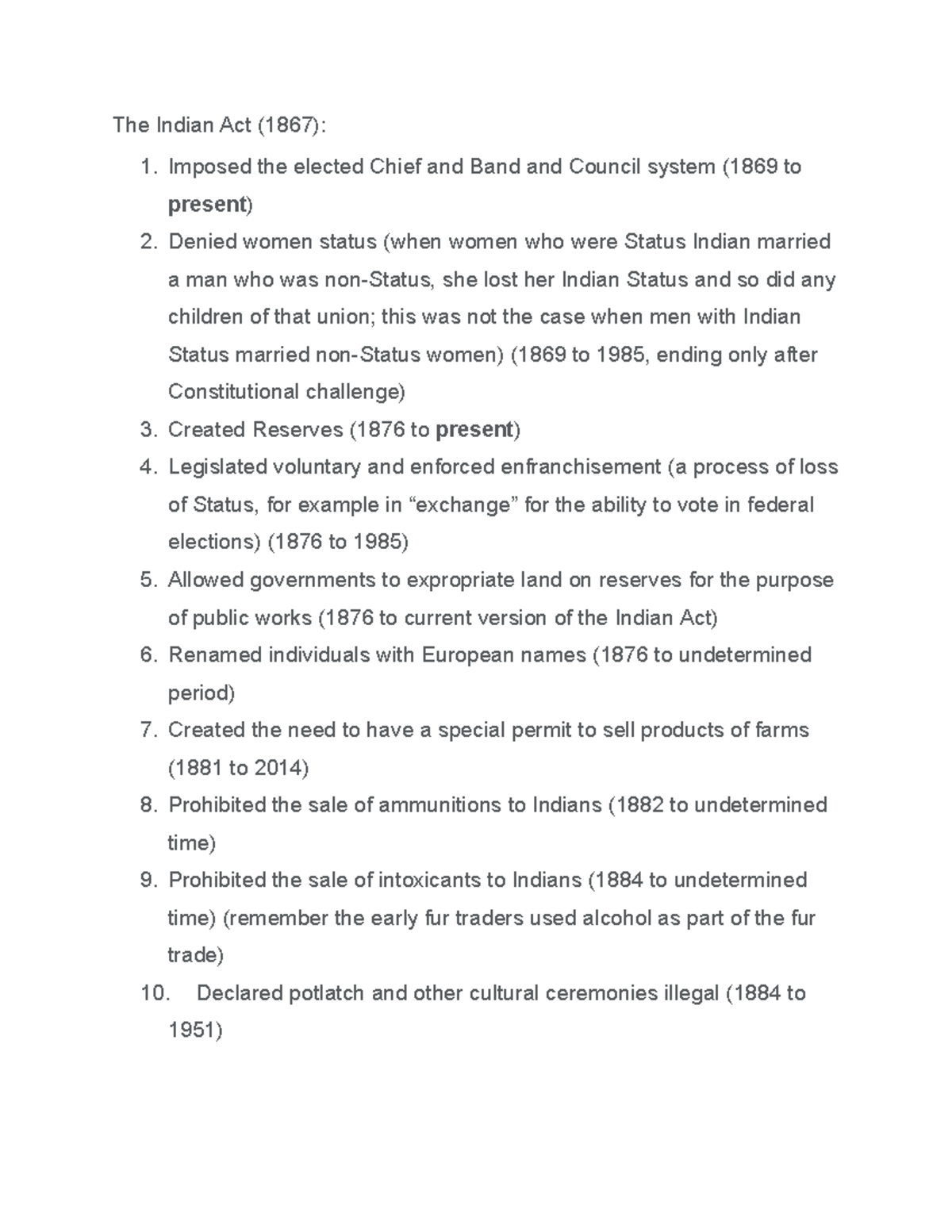 21 indian act - Lecture notes 1 - The Indian Act (1867): Imposed the ...