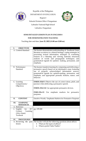 Instructional-Lesson-Plan Oslea - A Semi-Detailed Lesson In Literary ...