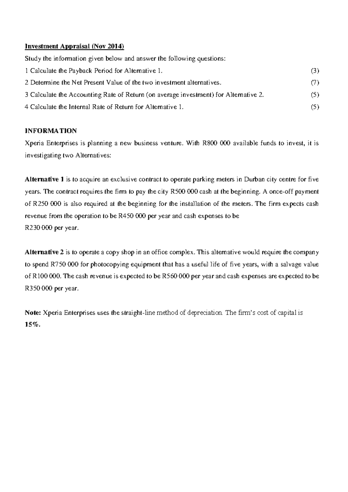 Investment Appraisal Analysis: Examples & Calculations (FIN301) - Studocu