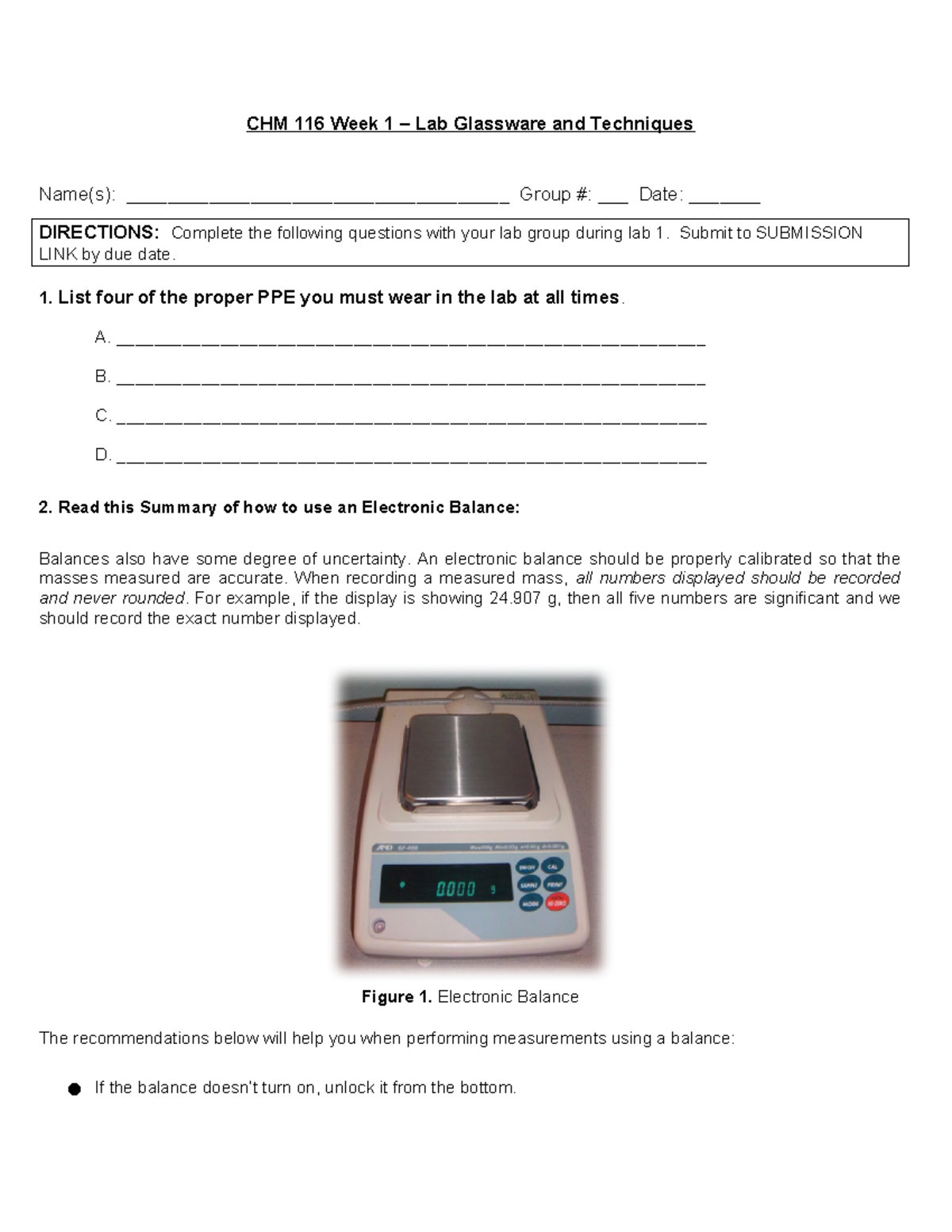 116 Spring 2025 Lab 1 Worksheet-3 - CHM 116 Week 1 – Lab Glassware and ...