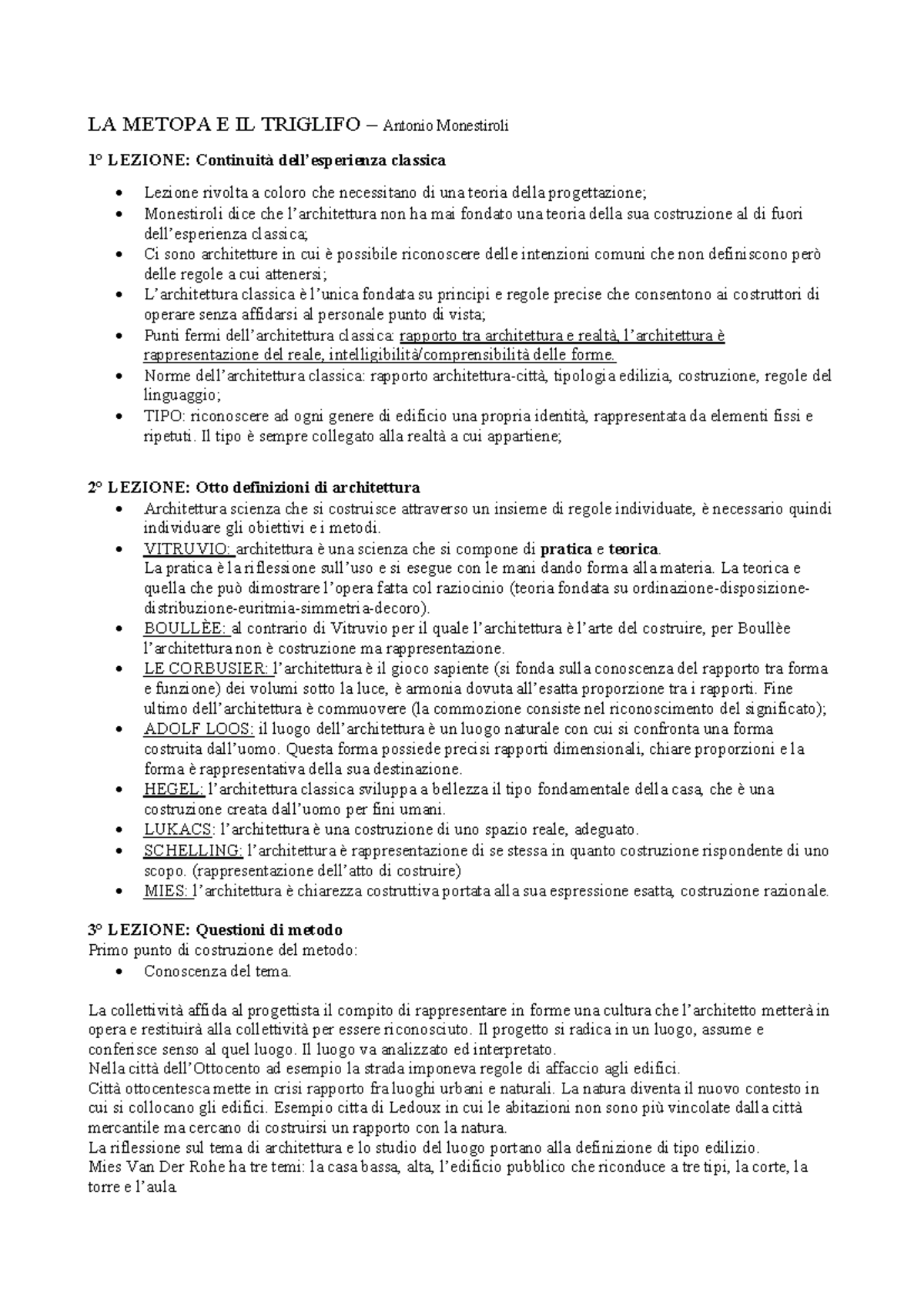 La Metopa e il Triglifo - Antonio Monestiroli Riassunto - LA METOPA E ...
