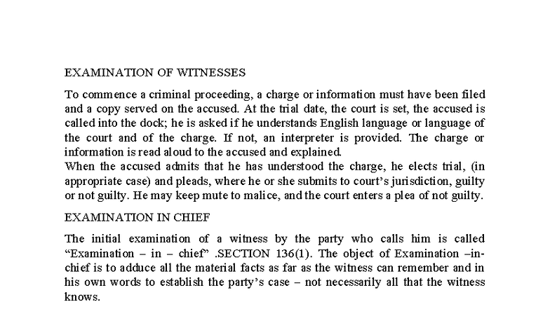 Criminal Law 101: Examination of Witnesses Overview - Studocu