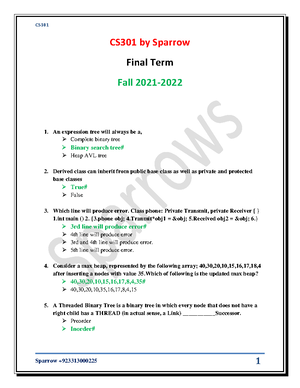 CS301P Lab quiz 1,2,3 - best and repetitive mcqs - CS301P (Weekly Lab Quiz of Lab 1,2,3) 15 ...