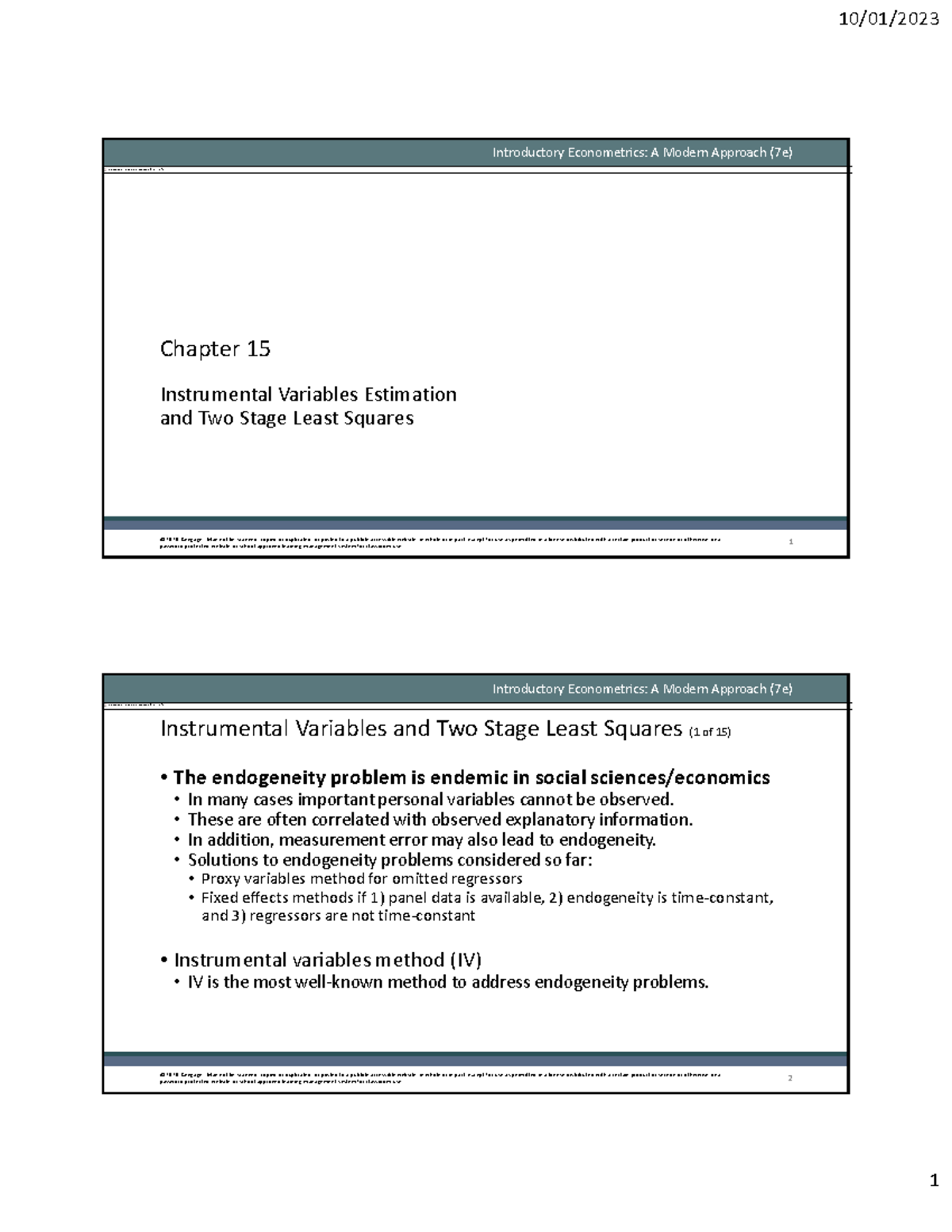 CH15: Instrumental Variables Estimation & 2SLS - Introductory ...
