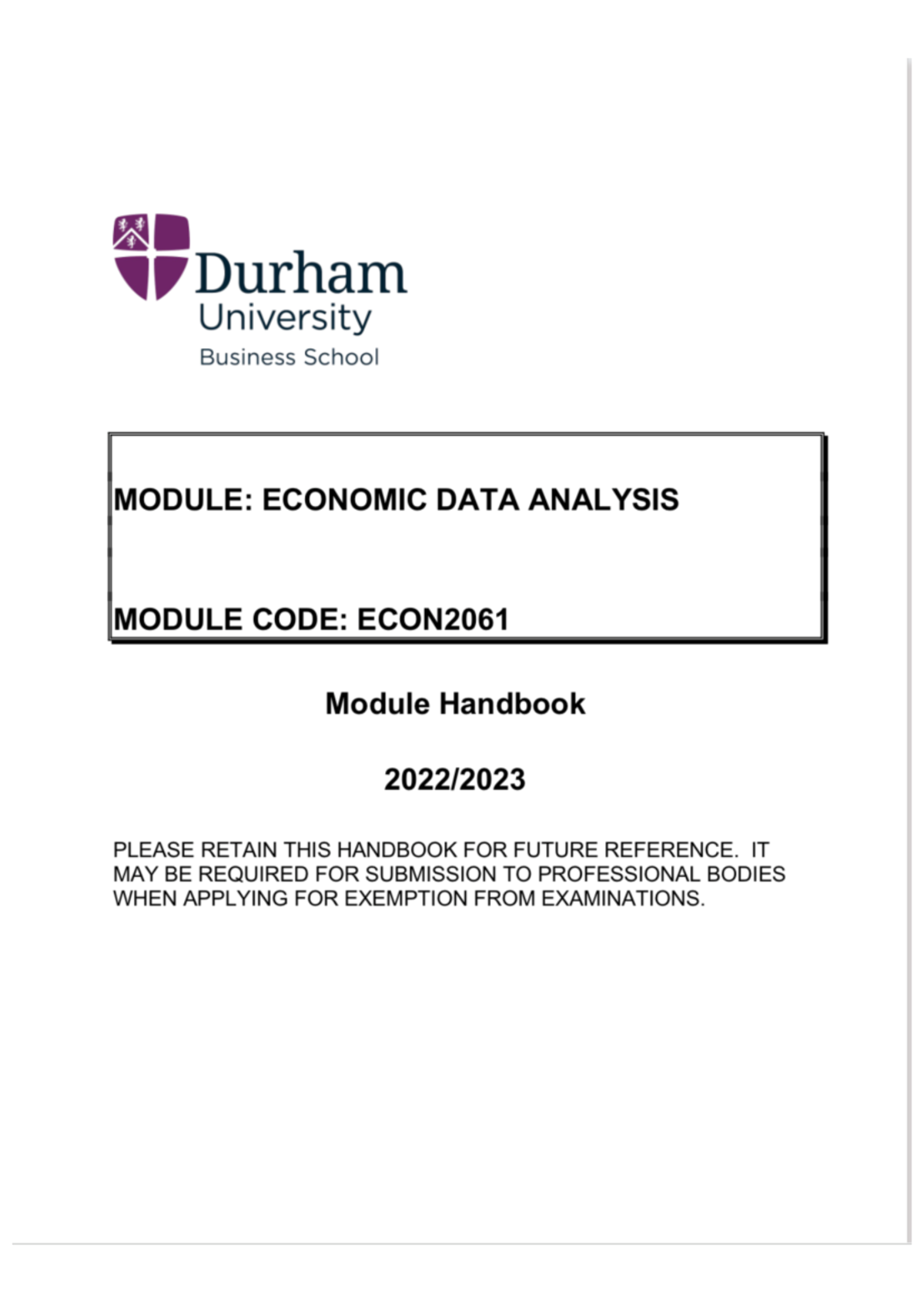 EDA Module Handbook - ECON2061 - Studocu