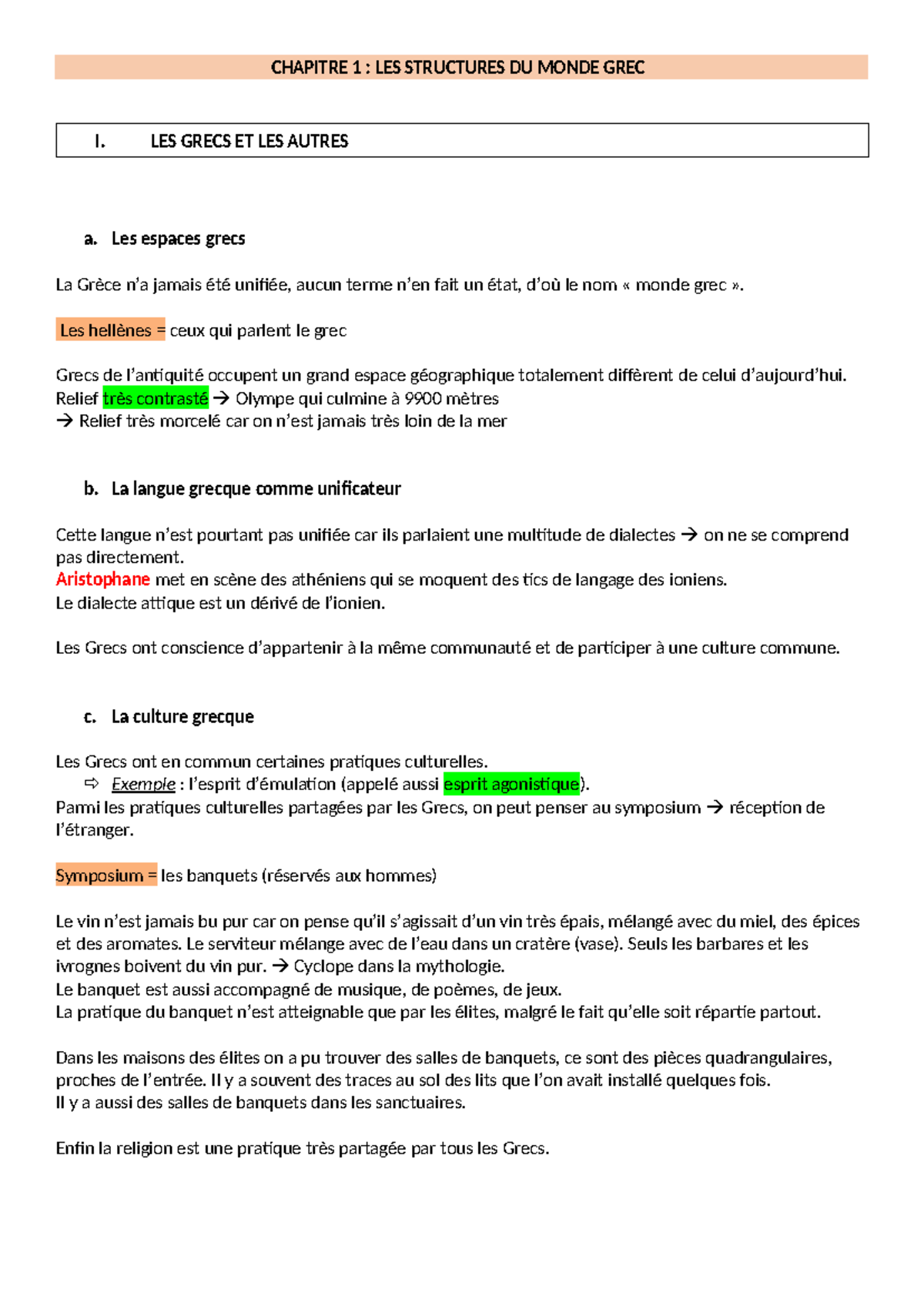 Chapitre 1 - CHAPITRE 1 : LES STRUCTURES DU MONDE GREC a. Les espaces ...