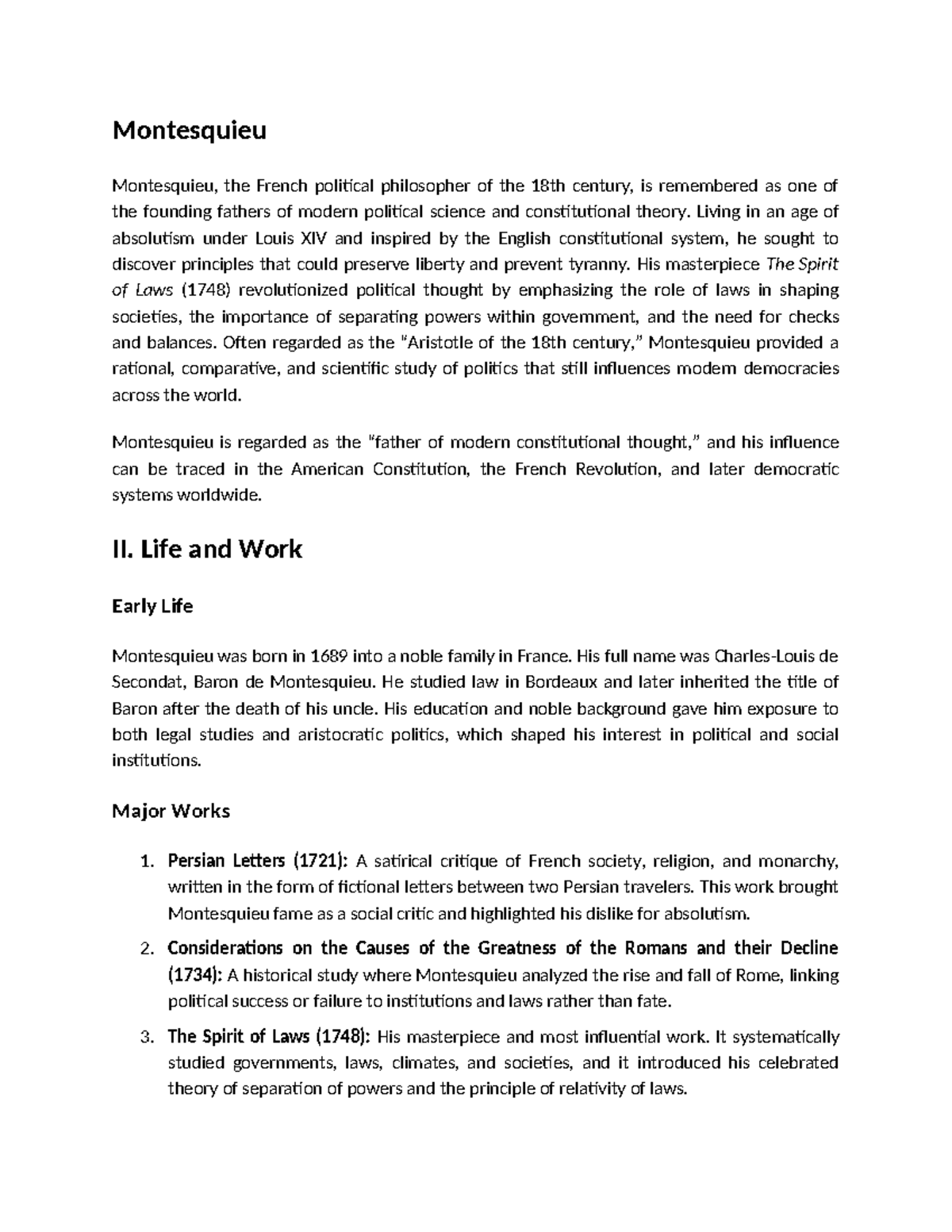 Montesquieu's Theories and Works: A Study of Political Philosophy - Studocu