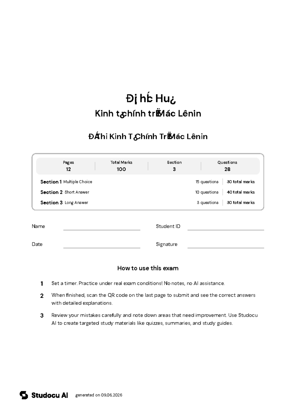 Đề Thi Kinh Tế Chính Trị Mác Lênin - Studocu