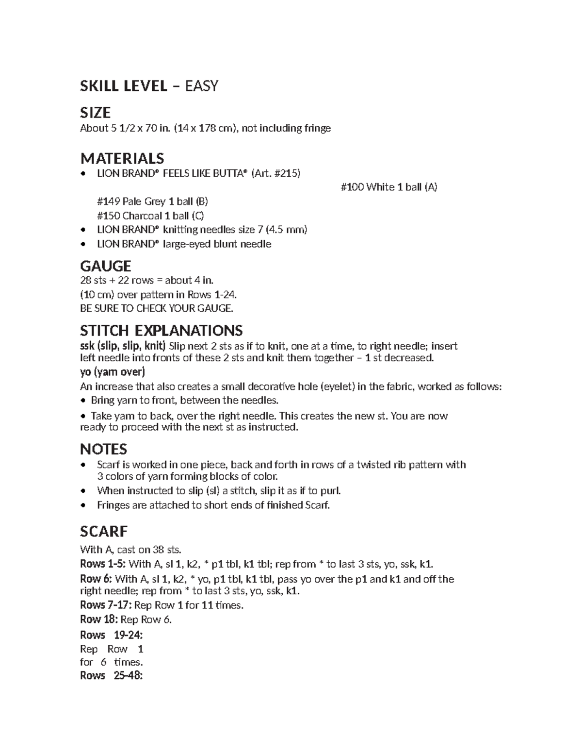 Barrow Street Scarf Pattern Instructions - Easy Level Guide - Studocu