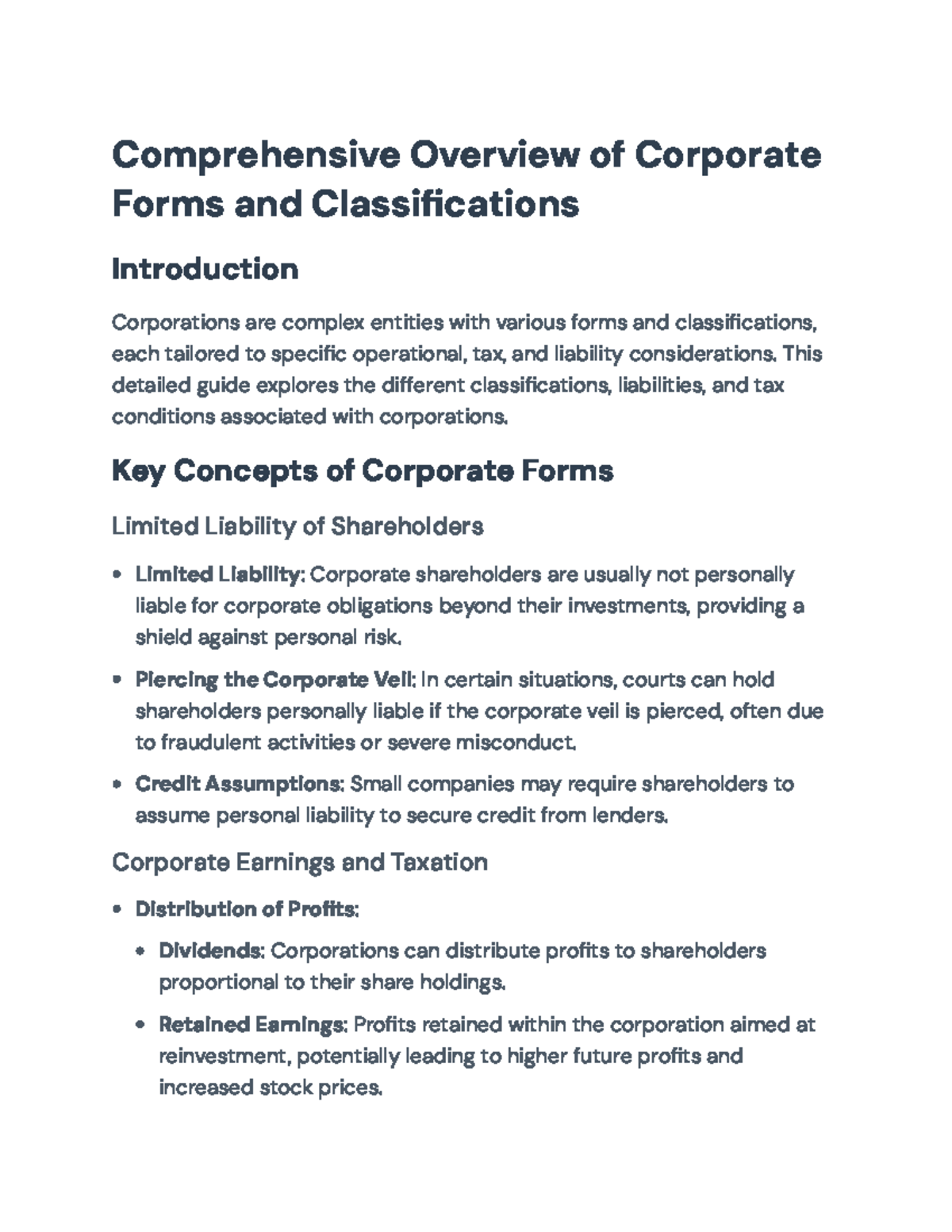 Comprehensive Guide to Corporate Forms and Classifications (BUS101 ...