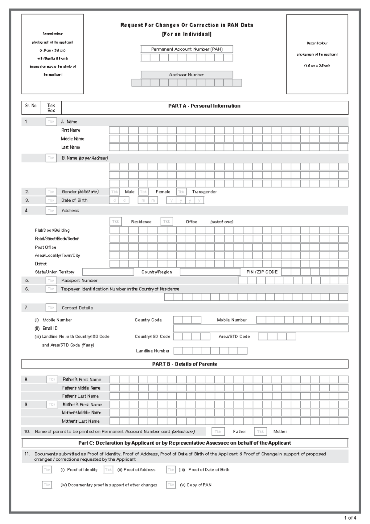 PAN CARD Correction Request Form: Changes & Photo Submission - Studocu