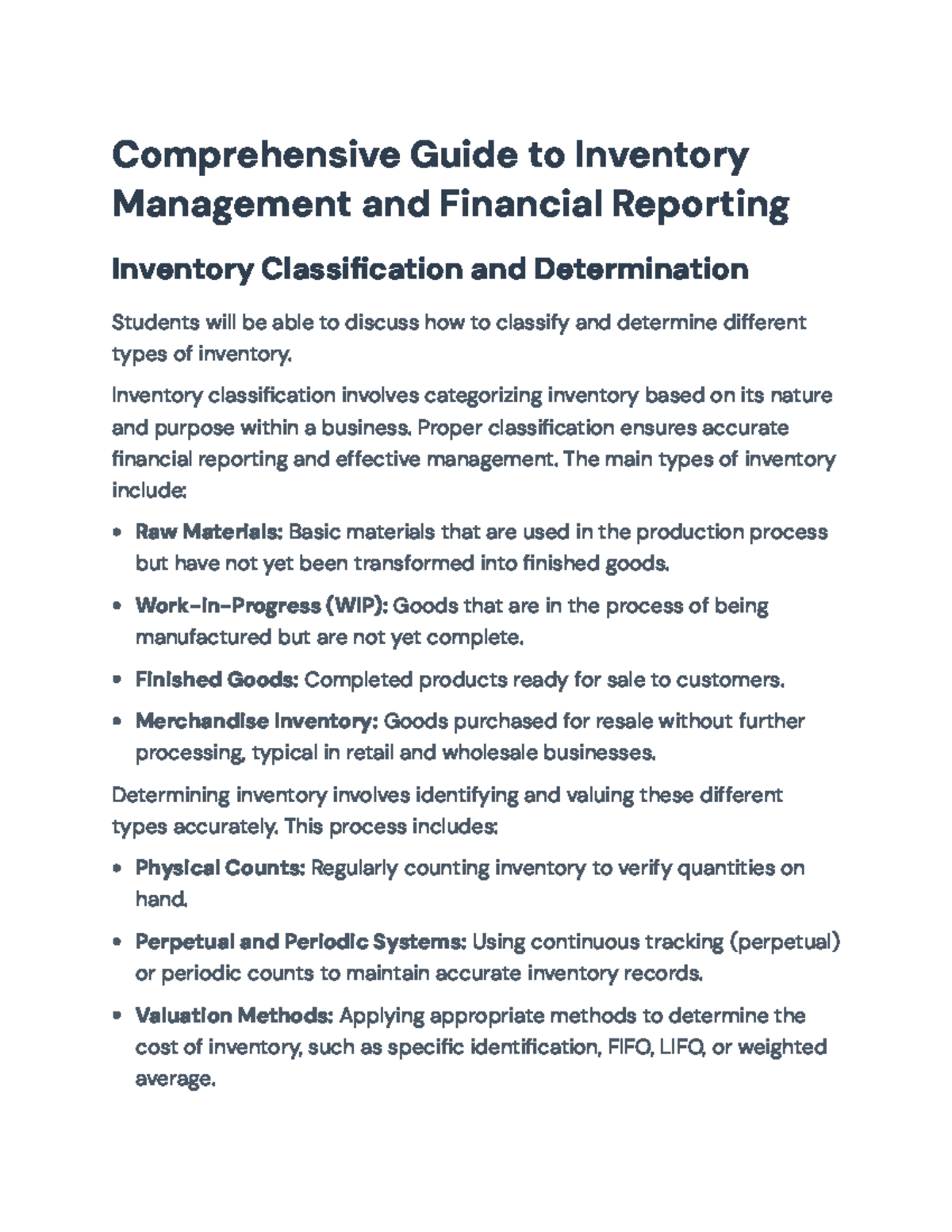 Comprehensive Guide to Inventory Management & Financial Reporting - Studocu