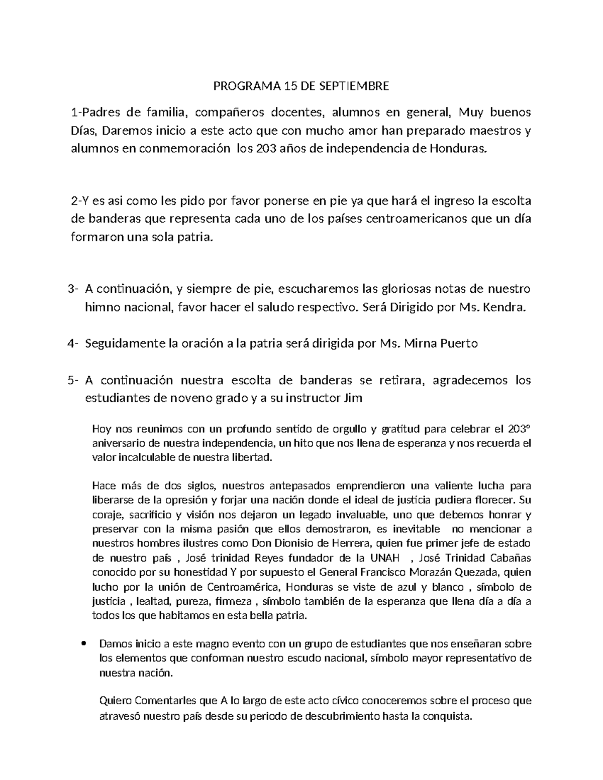 Programa 15 DE Septiembre 2024 - PROGRAMA 15 DE SEPTIEMBRE 1-Padres de familia, compañeros ...