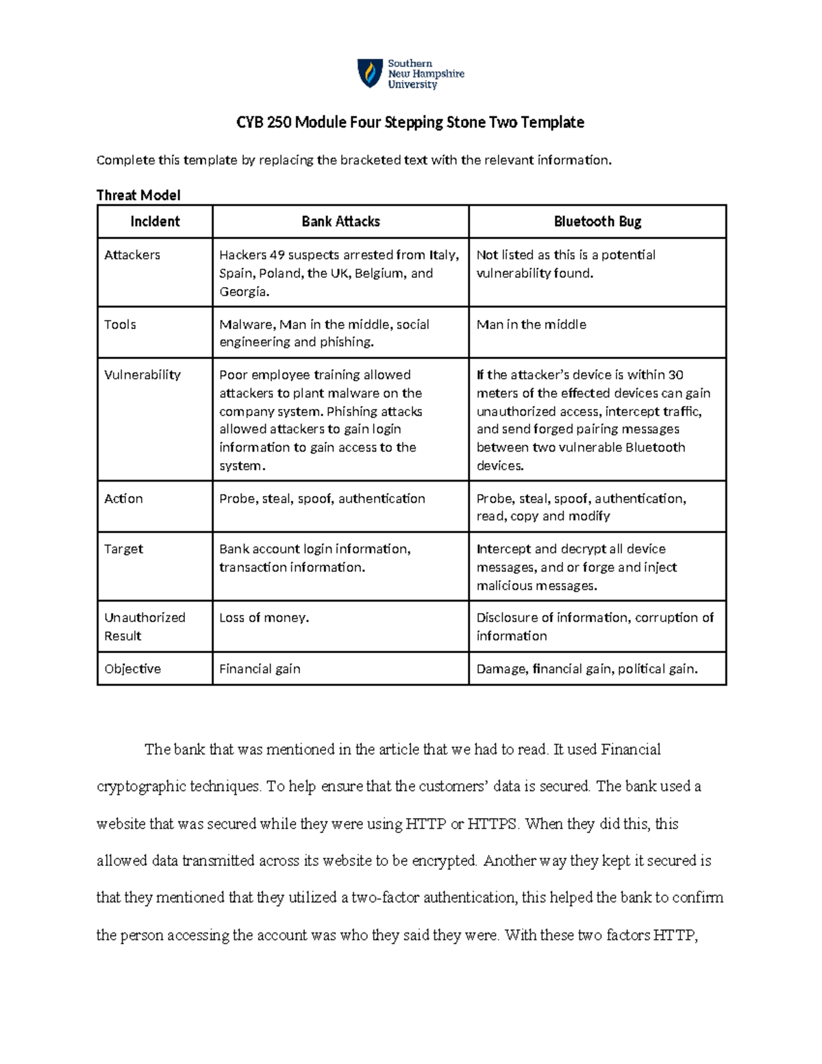 CYB-250 Module 4 Stepping Stone Template on Bank Vulnerabilities - Studocu