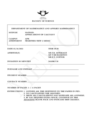 MAT01B1 Exam C MEMO - past exam paper - Question 1 [10 marks] For ...
