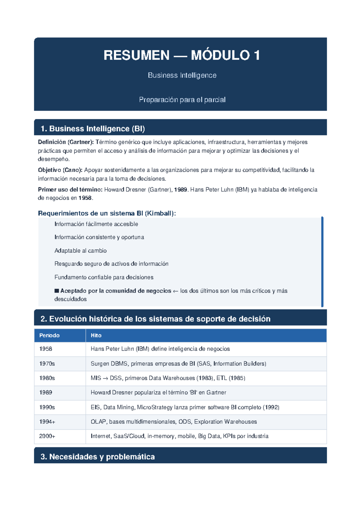 Resumen Módulo 1: Business Intelligence - Preparación Parcial 1 - Studocu