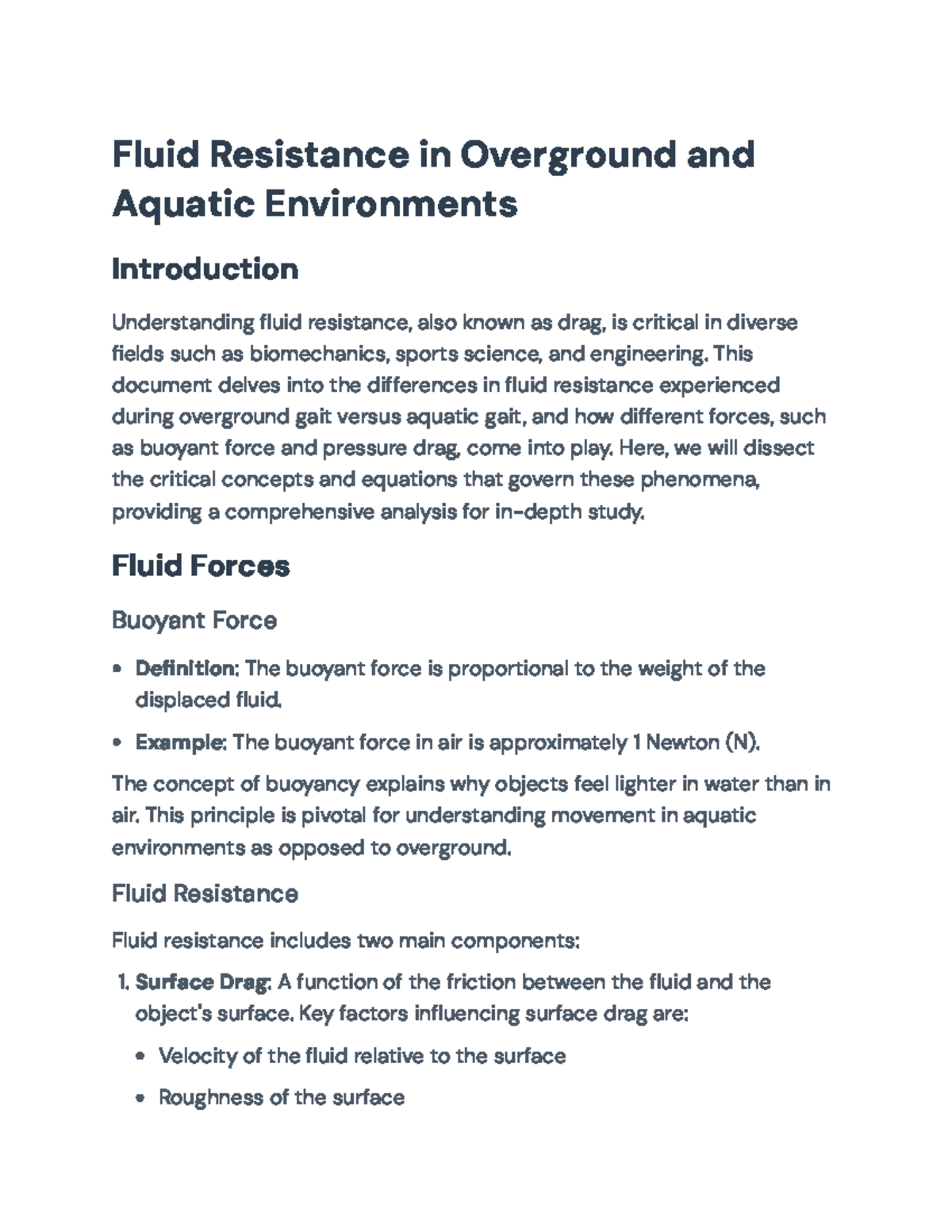Fluid Resistance and Buoyancy in Overground vs Aquatic Gait Dynamics ...