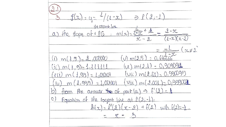 Calculus Homework: Secant and Tangent Lines Analysis (Course Code: 2.1 ...