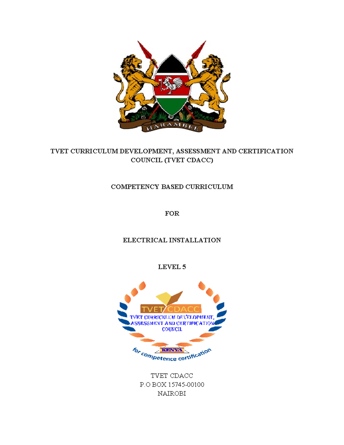 Electrical Installation Curriculum Level 5 - Competency-Based Framework ...