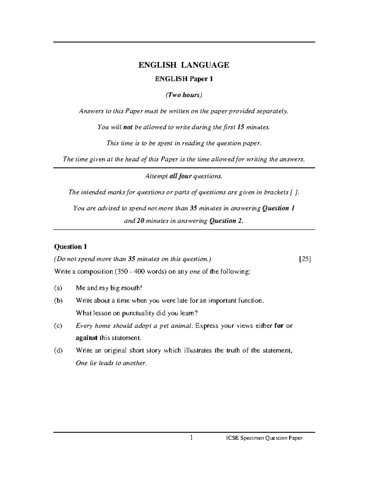 ICSE English Language Paper 1: Composition & Comprehension Guide - Studocu