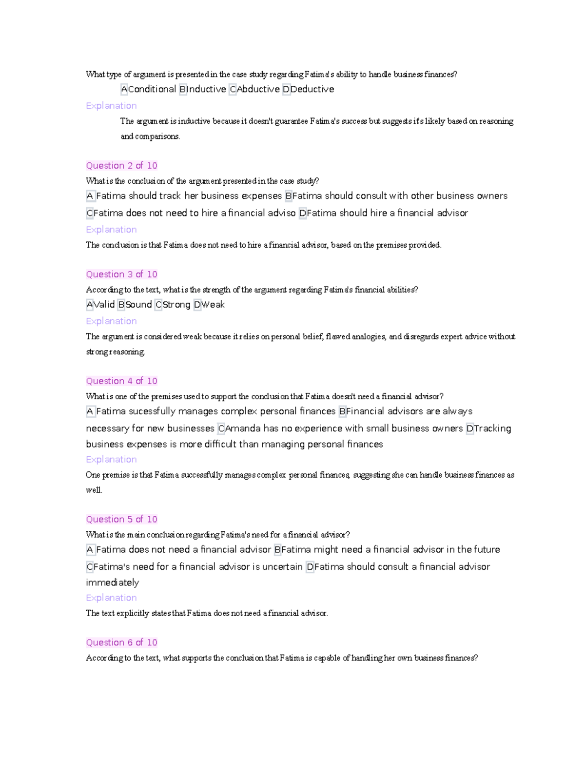 Study Questions for Critical Thinking (CT101) Case Study Analysis - Studocu