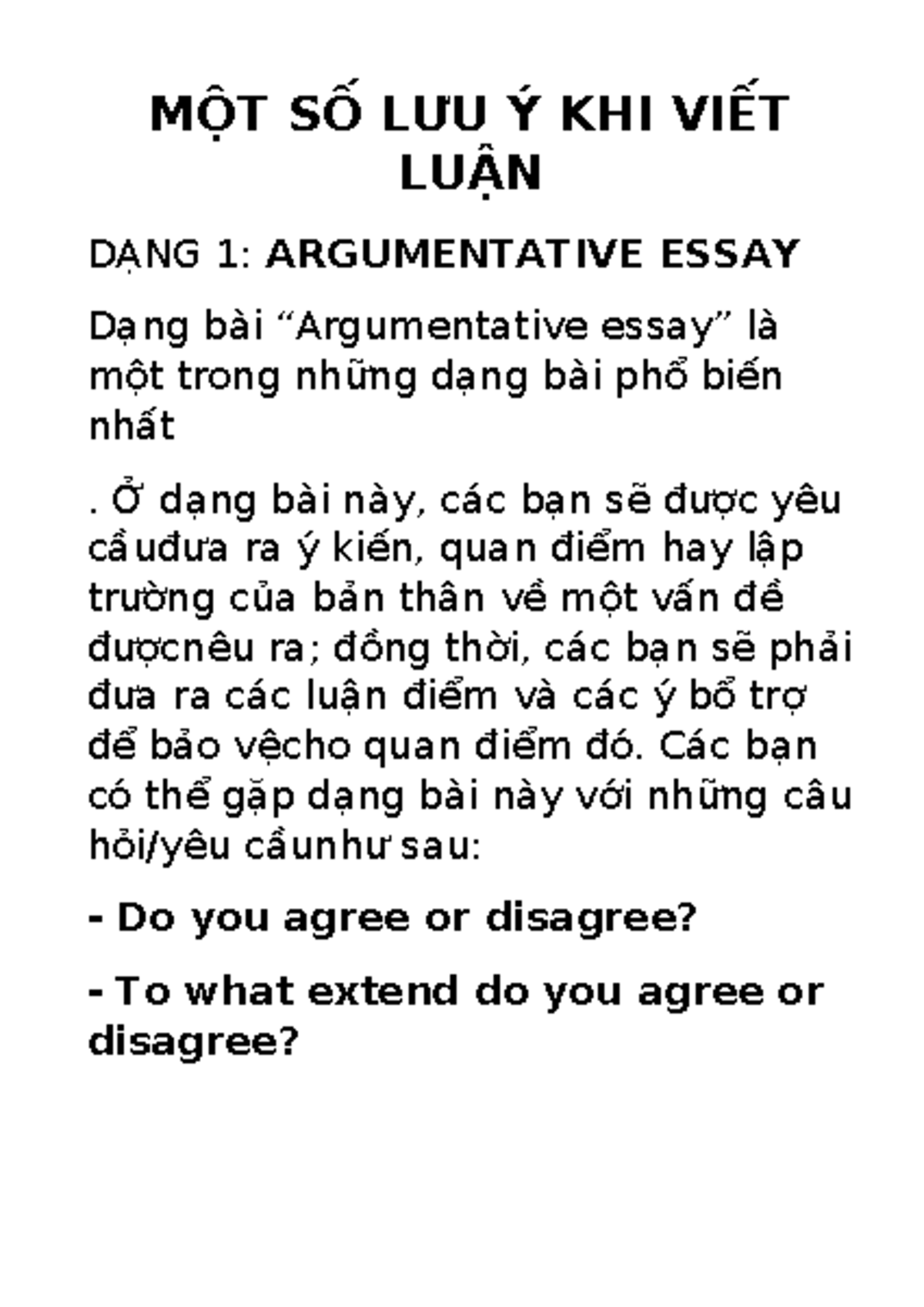 CÁCH VIẾT LUẬN DẠNG 1: HƯỚNG DẪN VIẾT ARGUMENTATIVE ESSAY - Studocu