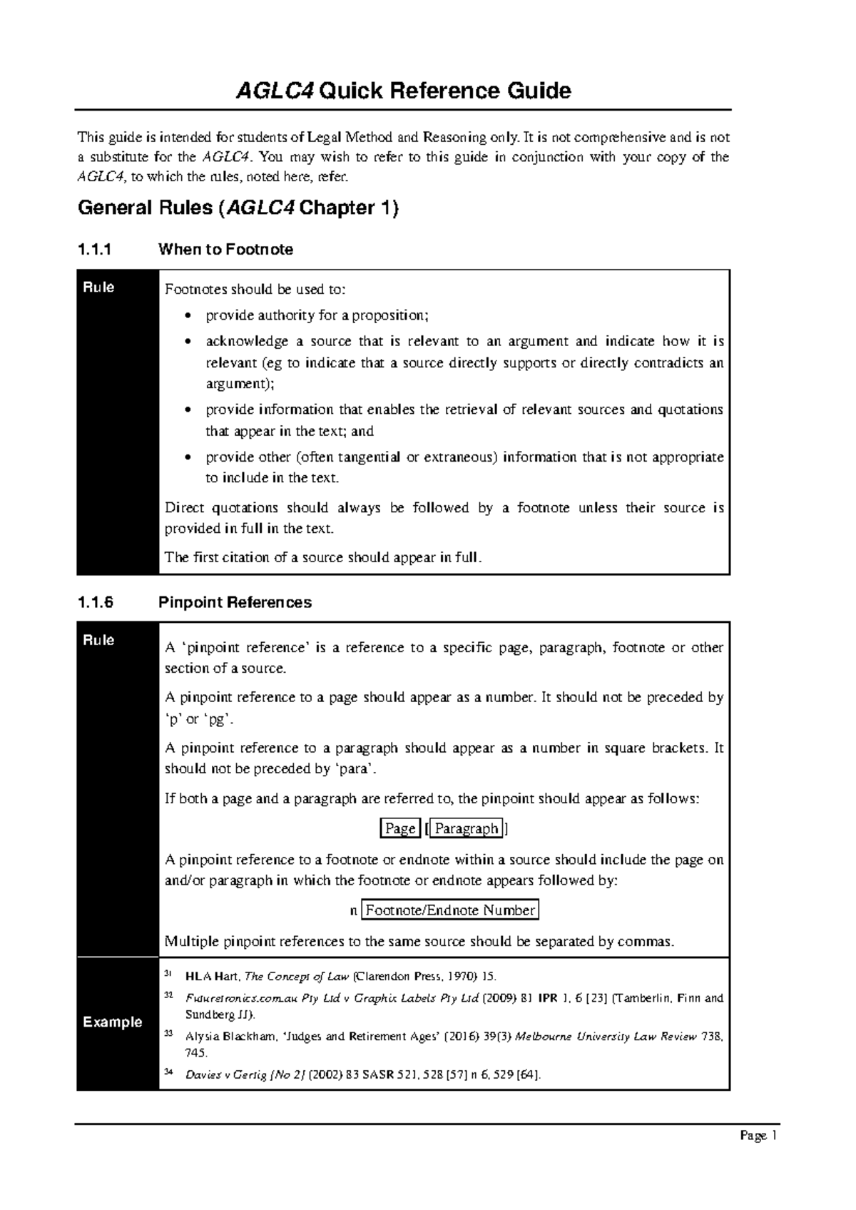 AGLC4 Quick Reference Guide for Legal Method Students - Studocu