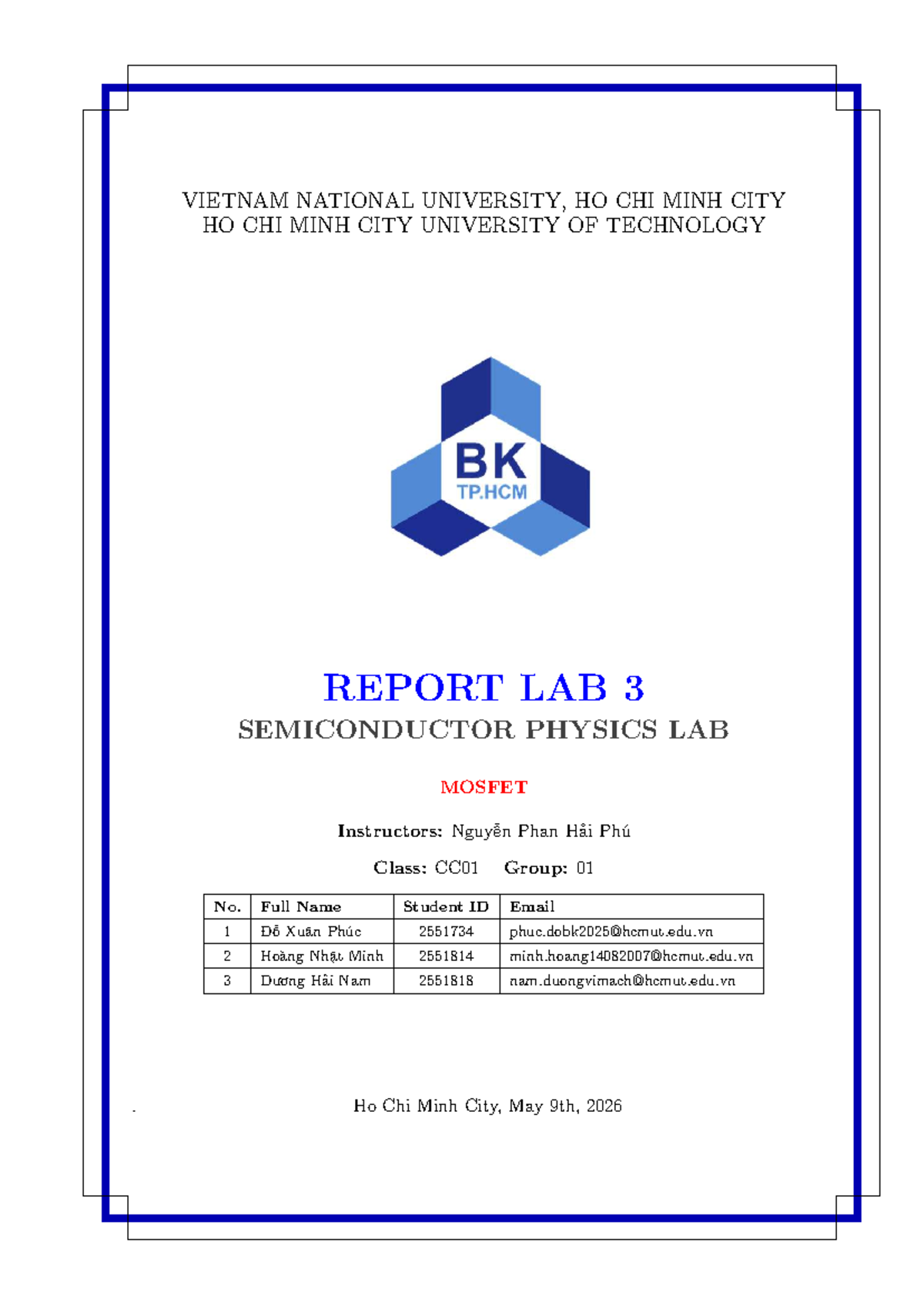 Lab 3: MOSFET Analysis in Semiconductor Physics (CC01) - Studocu