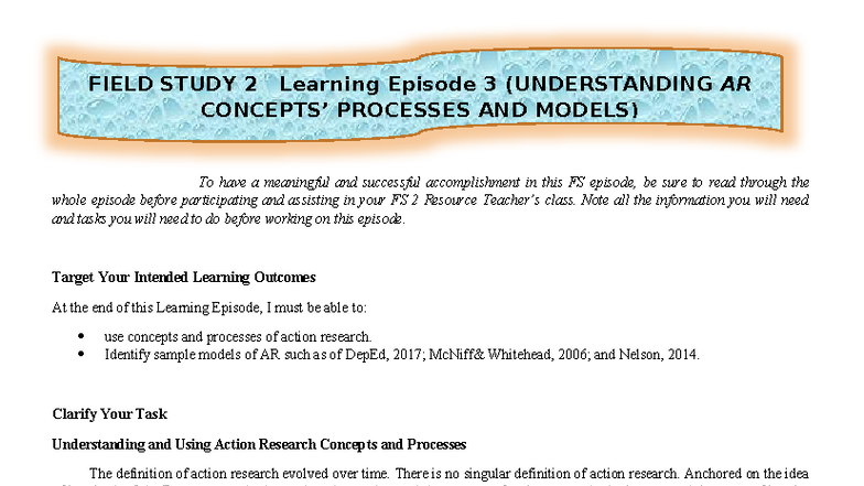 FS 2 Learning Episode 3: Understanding Action Research Processes ...