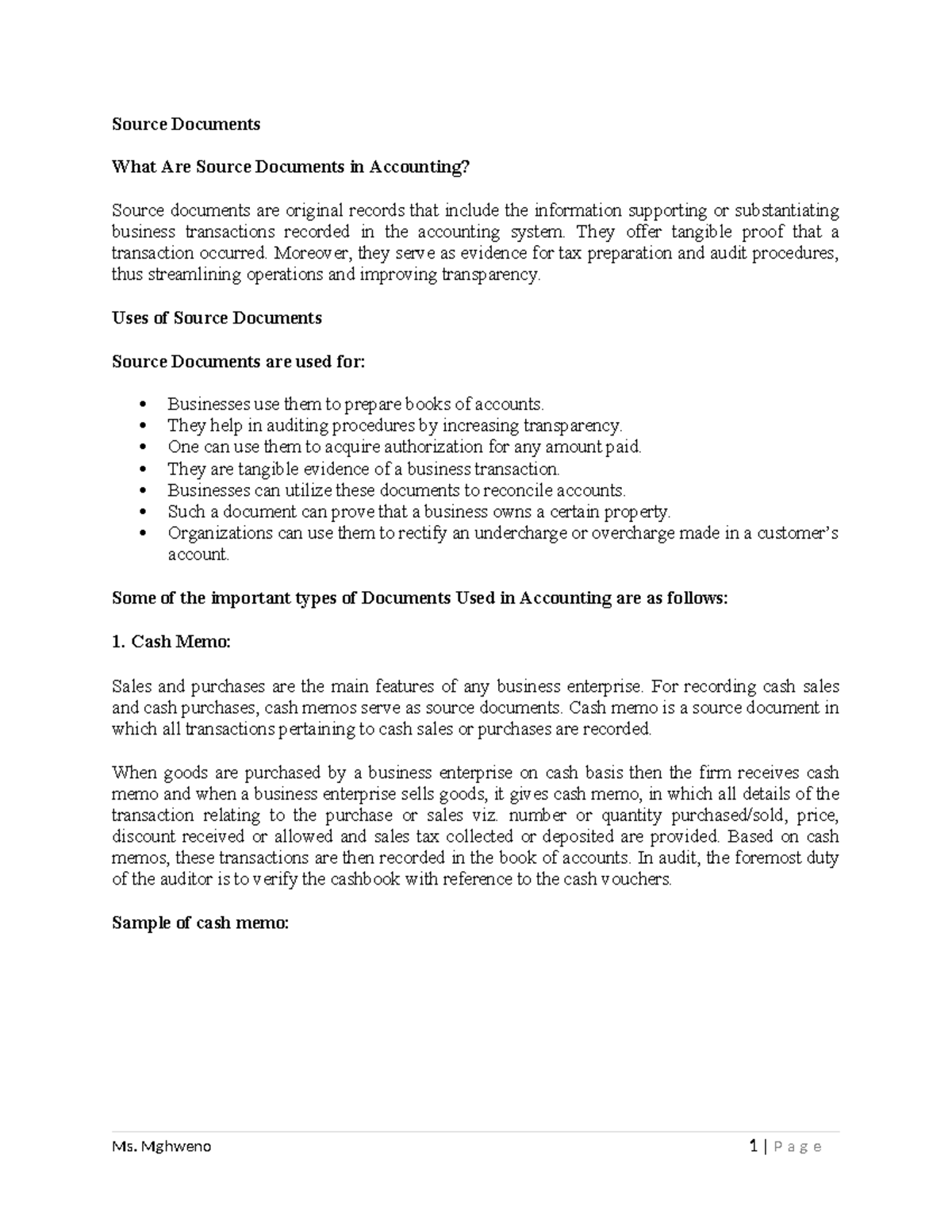 Accounting Source Documents: Importance and Types (ACC 101) - Studocu