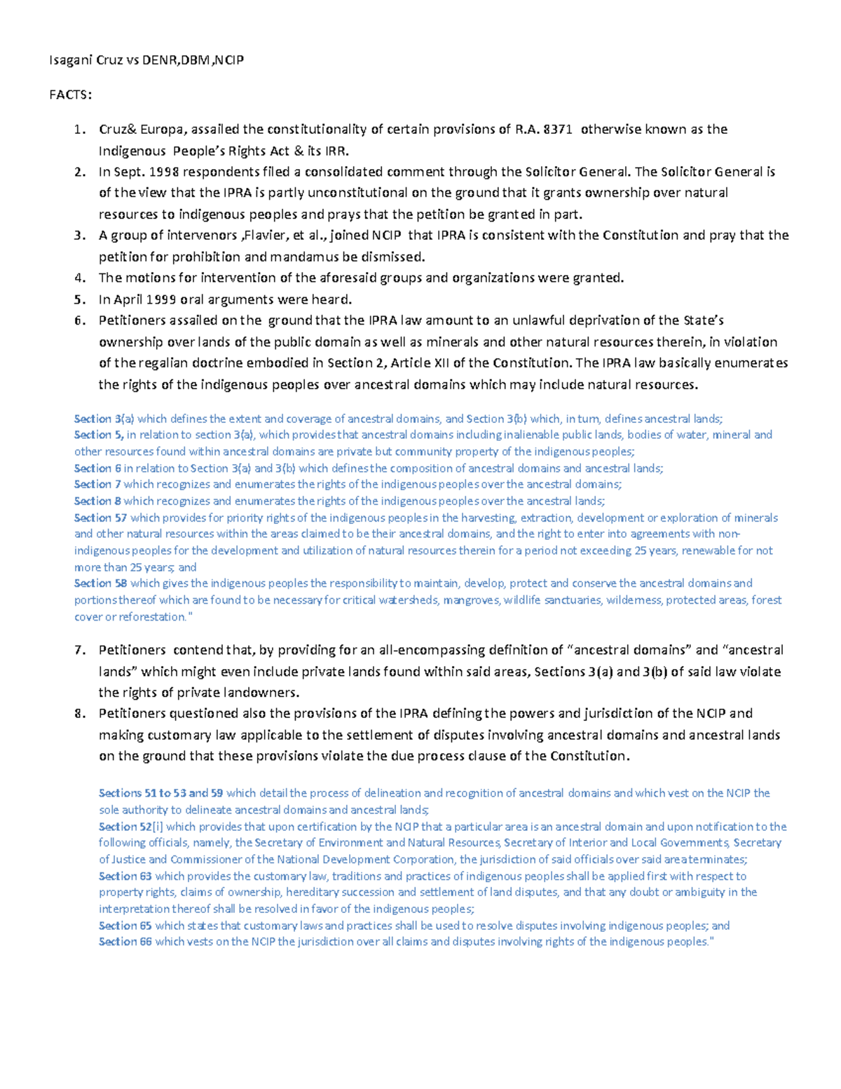 Isagani Cruz vs DENR, DBM, NCIP: Analysis of IPRA Provisions - Studocu