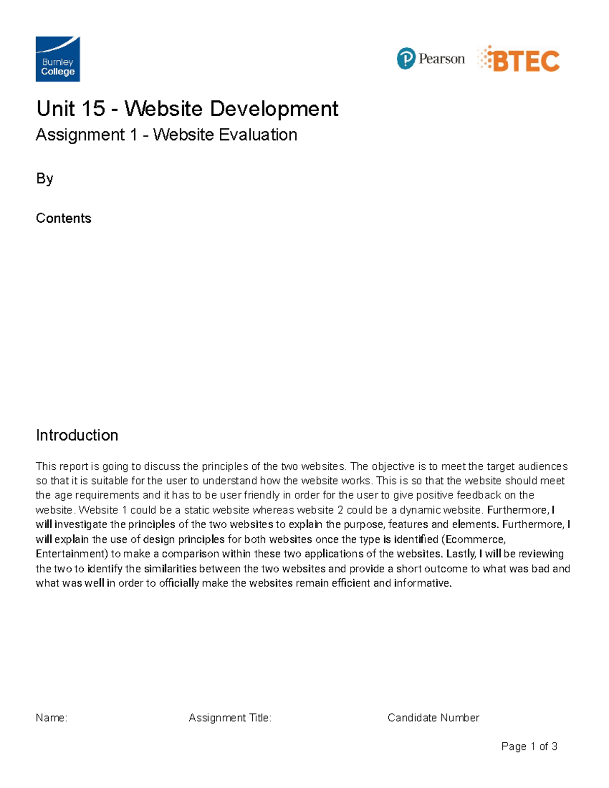Unit 15 - Assignment 1 - Website Evaluation Report Template - Studocu