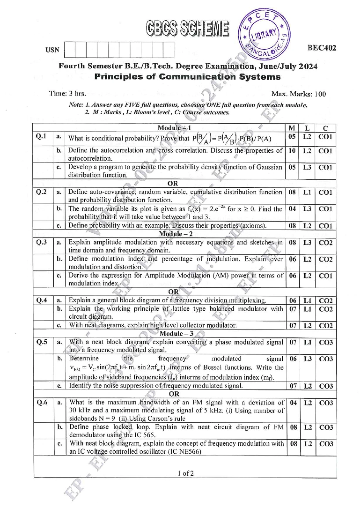 4th ECE 2022 Scheme June-July 2024 Model QP Solutions for BEC402 - Studocu