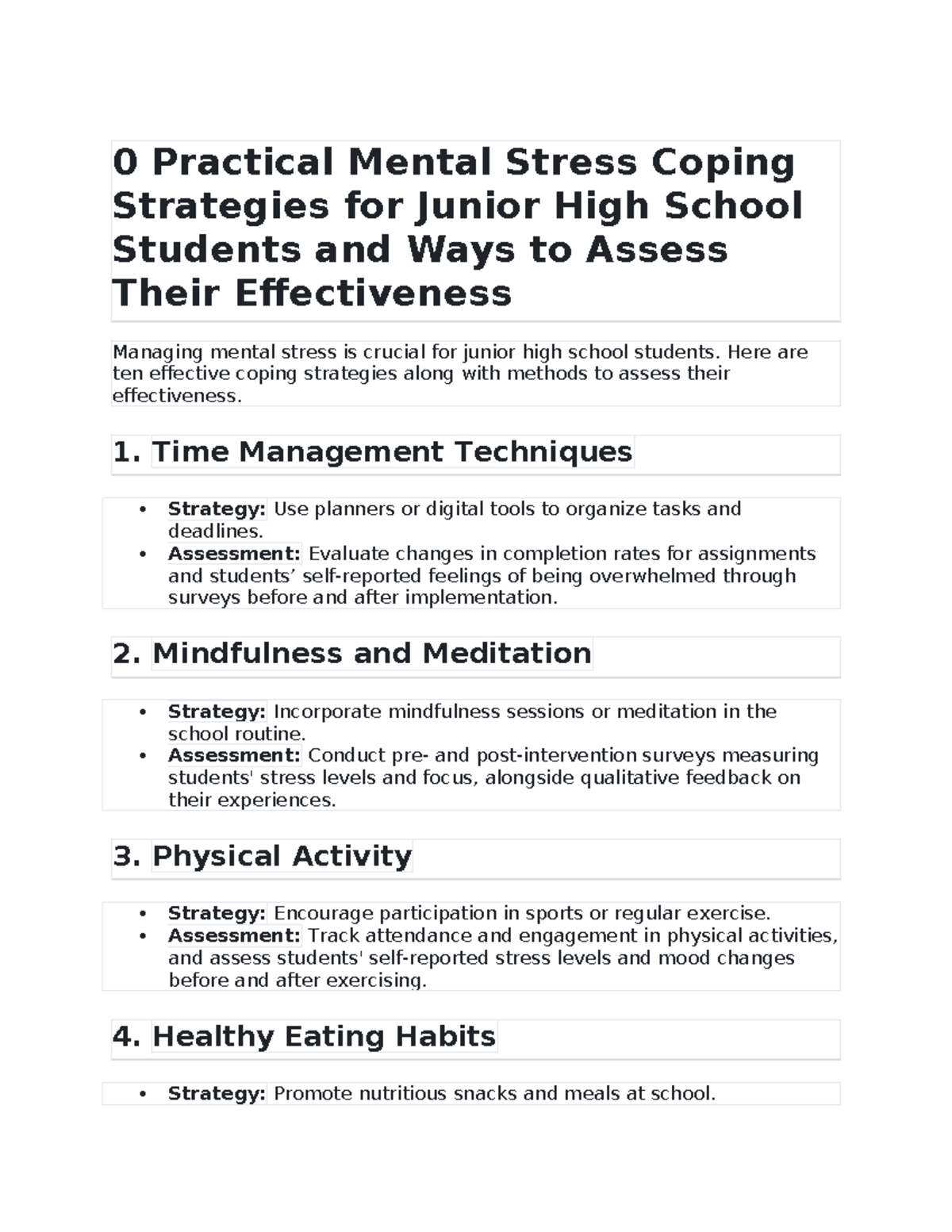 Ar - sample AR - 0 Practical Mental Stress Coping Strategies for Junior ...