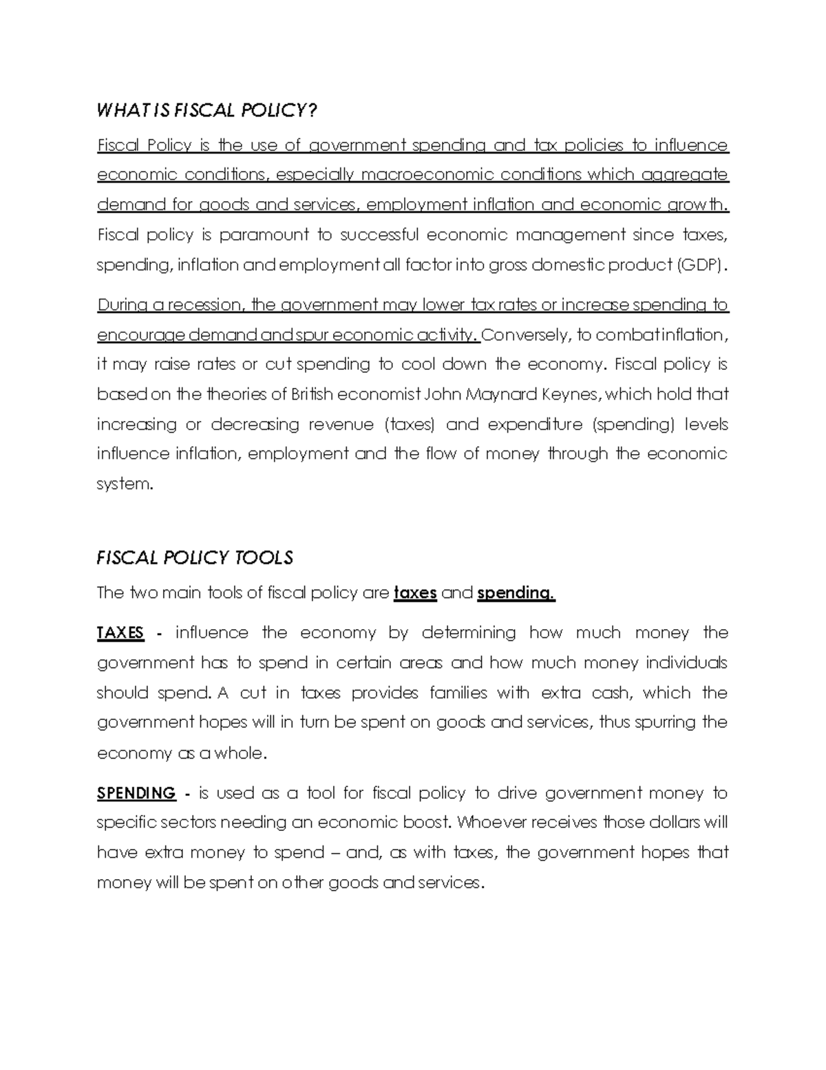 Fiscal Policy and Fiscal Policy Tools - WHAT IS FISCAL POLICY? Fiscal ...