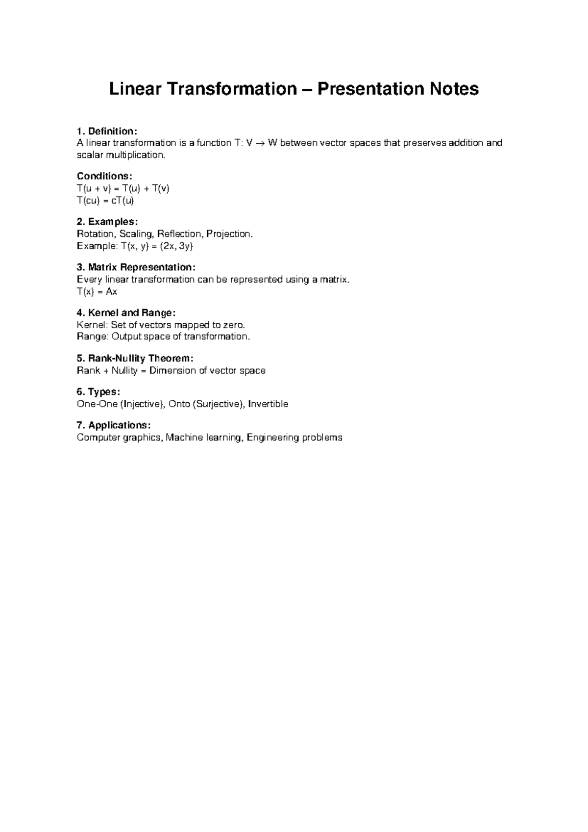 Linear Transformation Notes - Linear Transformation – Presentation ...