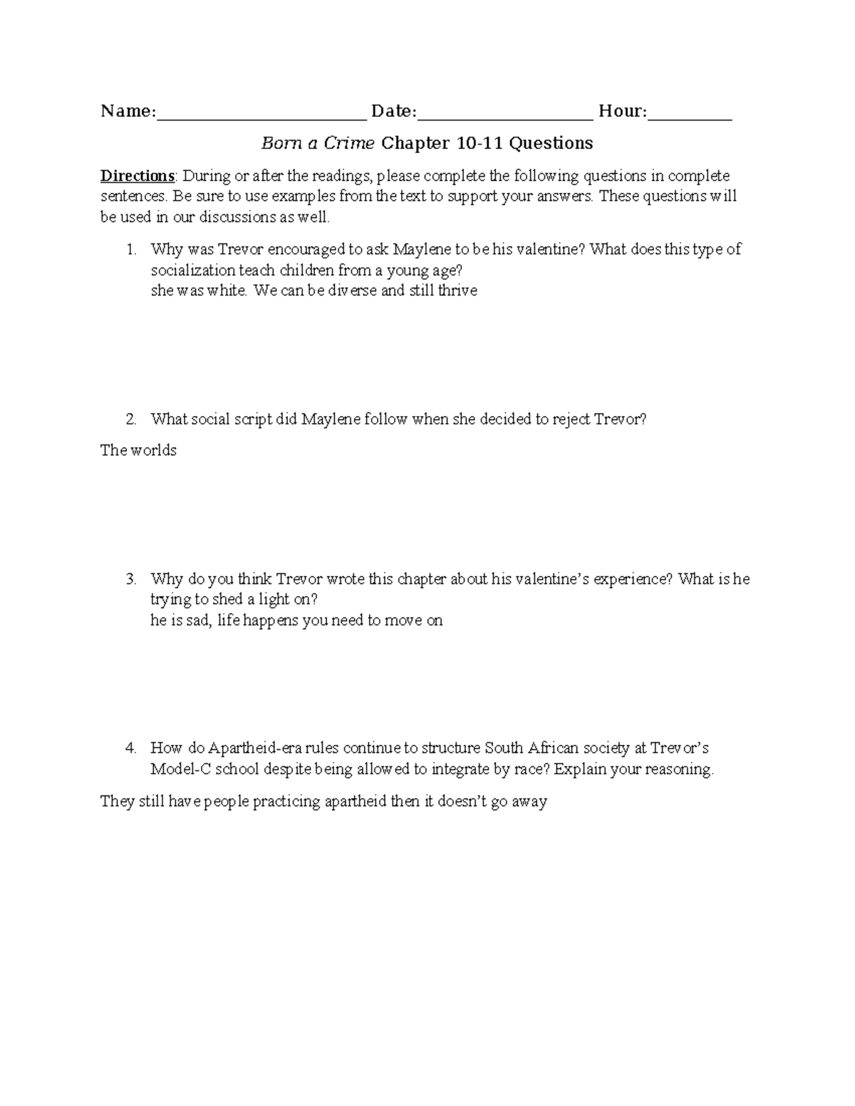 BAC Ch - Born a Crime Discussion Questions - Studocu