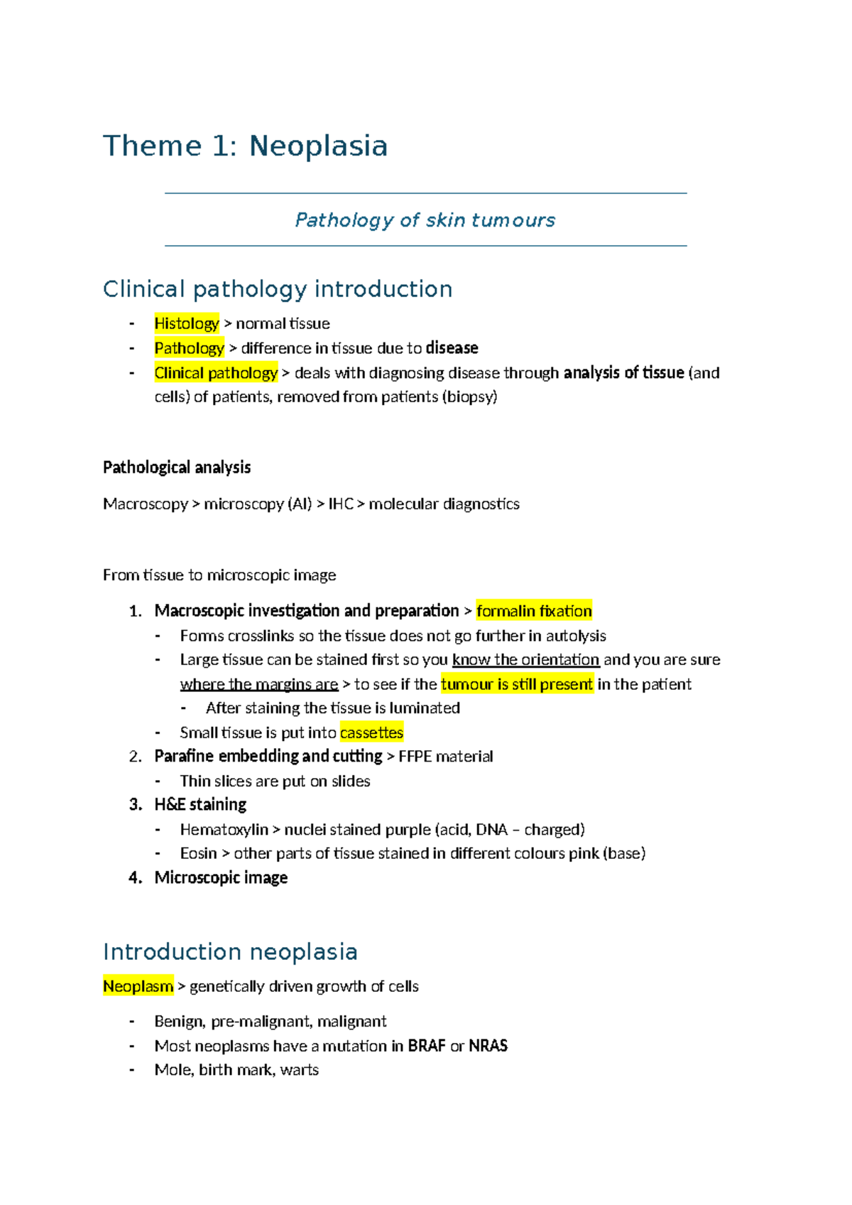 Theme 1: Neoplasia in Human Pathology - Skin Tumours Overview - Studeersnel