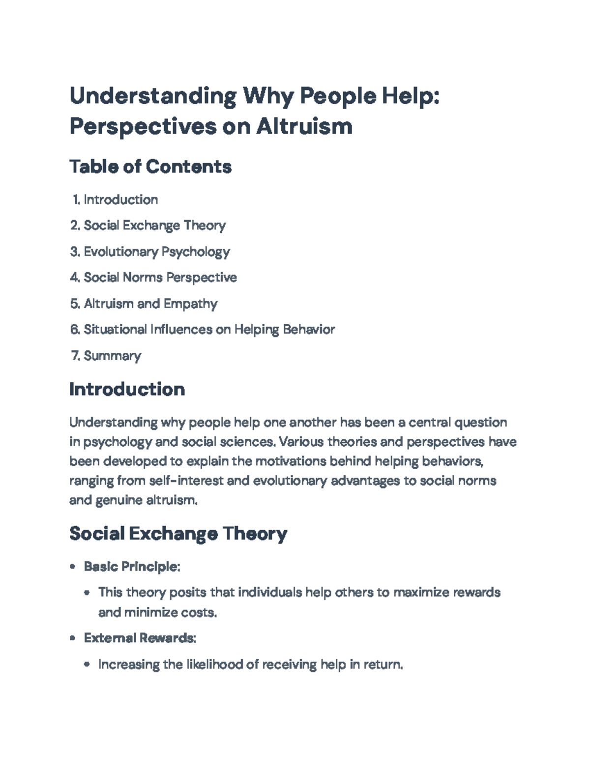 Understanding Altruism: Theories and Influences on Helping Behavior ...