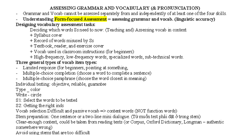 Assessing Grammar and Vocabulary in Language Proficiency (ENG 101) - Studocu