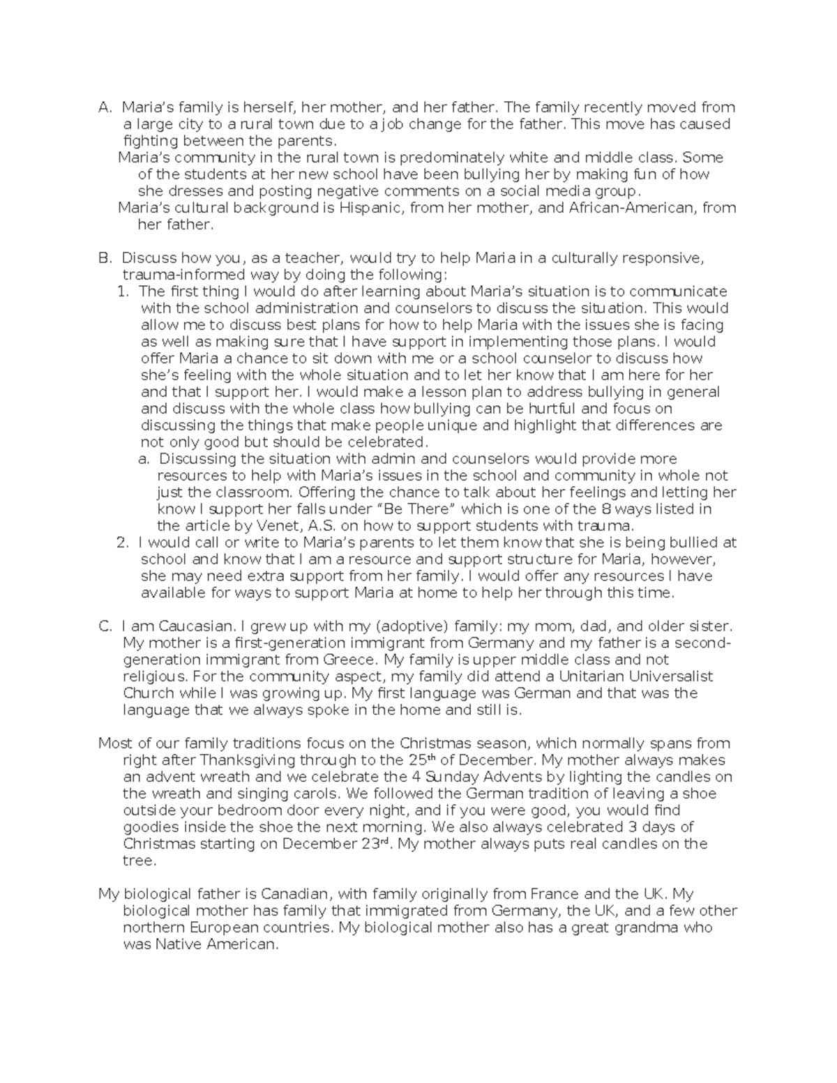 D168 Task 2 - Supporting Maria: A Culturally Responsive Approach - Studocu