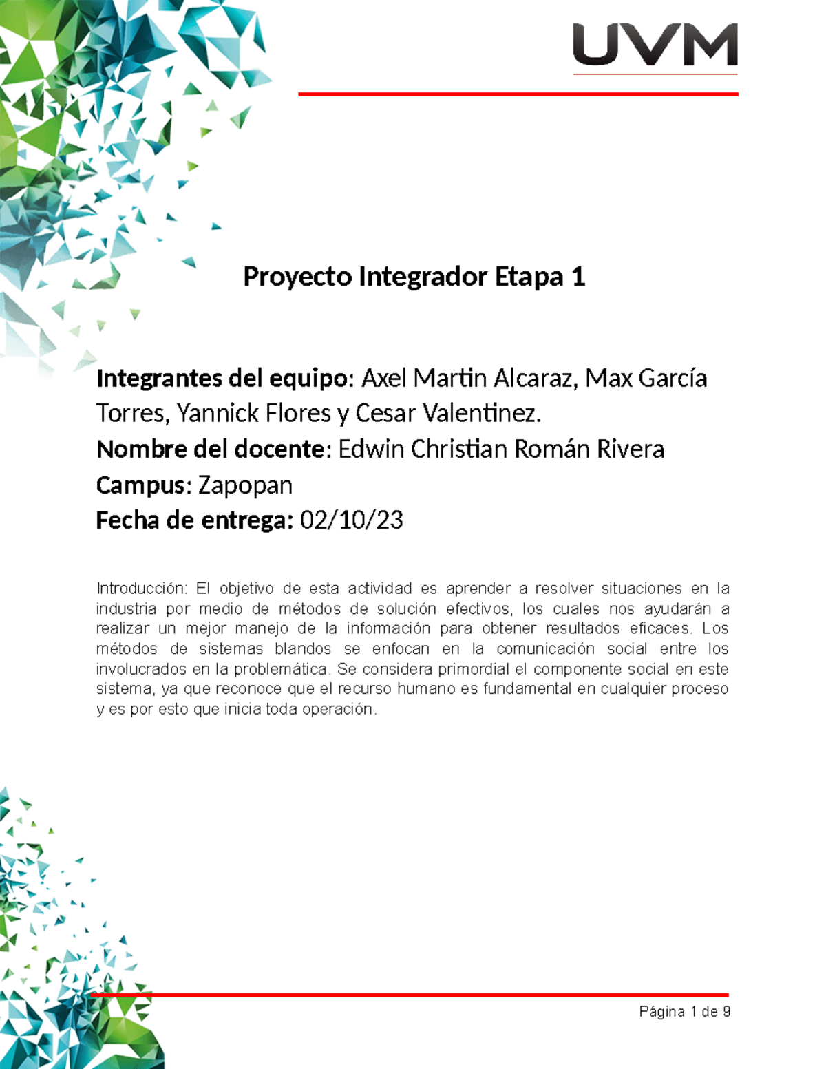 Proyecto Integrador Etapa 1: Enfoque Sistemico en Automotriz - Studocu