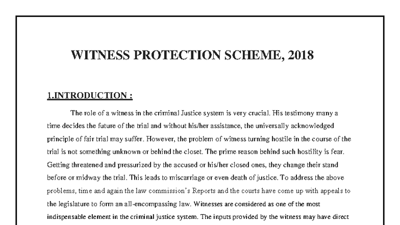 Witness Protection Scheme: An Analysis of the 2018 Framework - Studocu