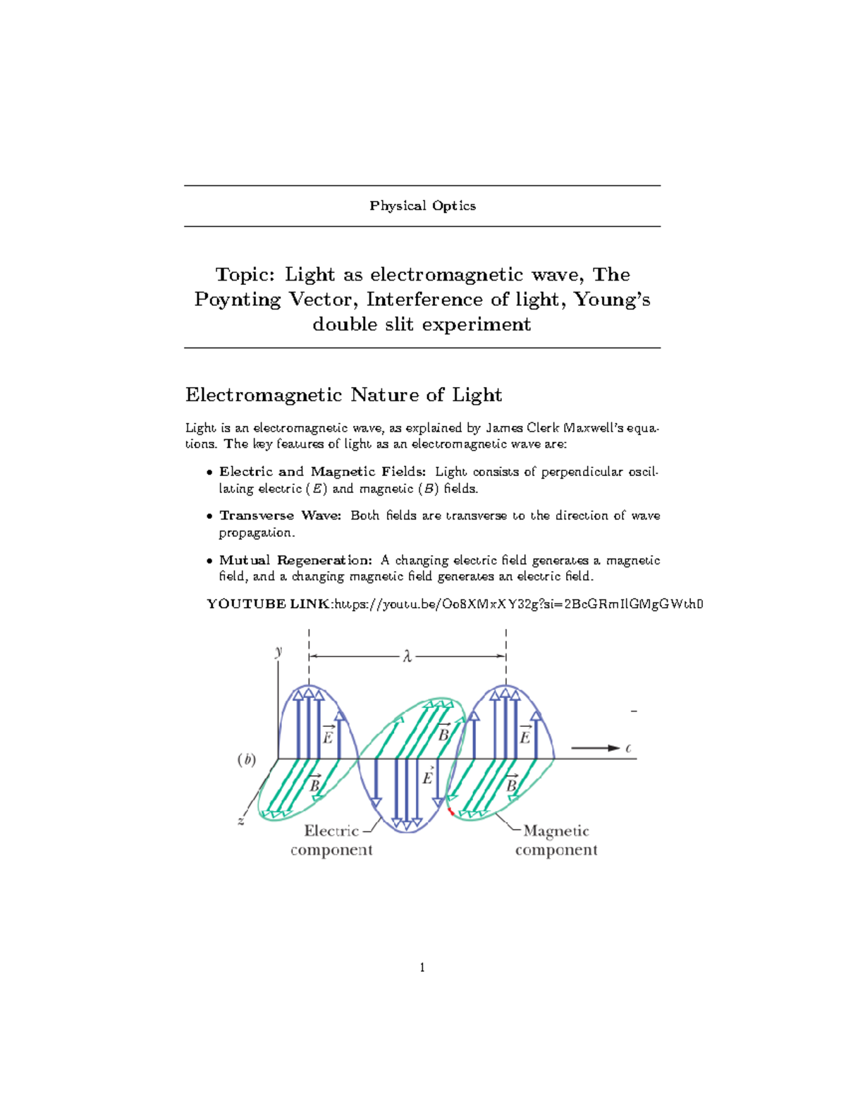 Optics-1: Light as Electromagnetic Wave & Double Slit Experiment Notes ...