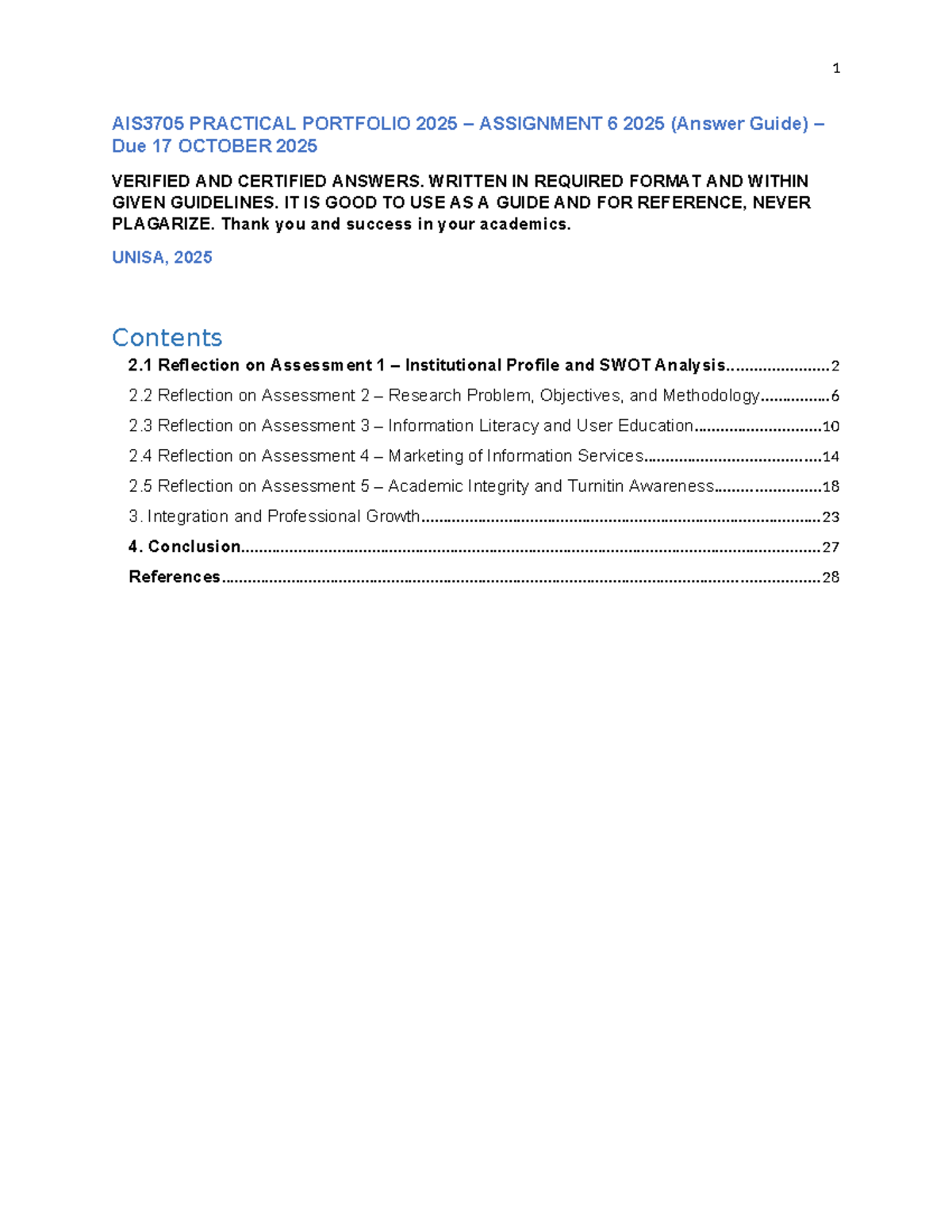 AIS3705 Practical Portfolio 2025: Assignment 6 Answer Guide - Studocu