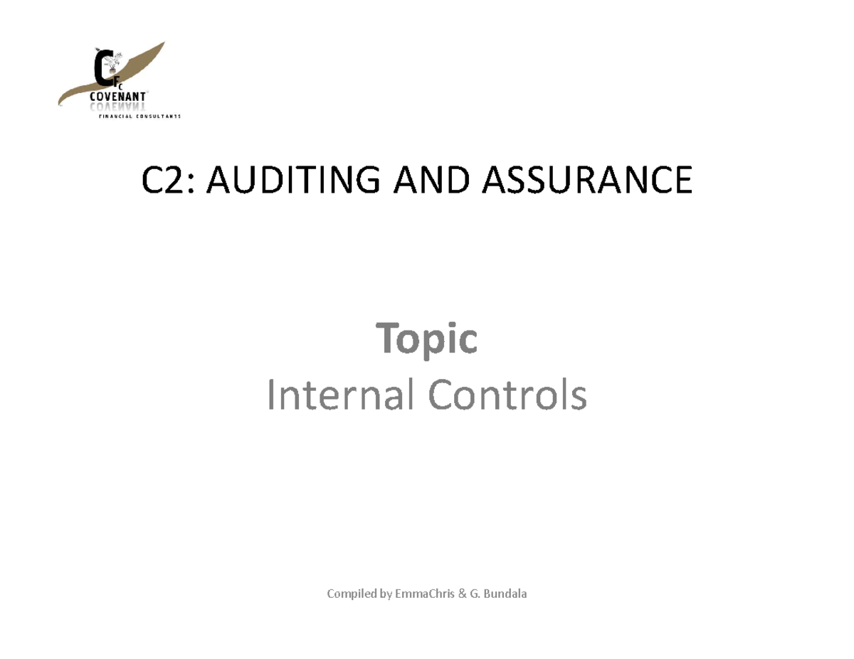 C2: AUDITING AND ASSURANCE Internal Controls Overview Handout - Studocu