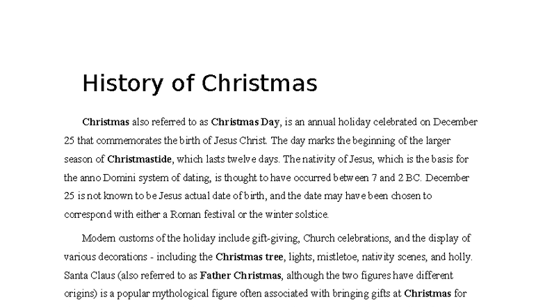 Bai02 - Christmas History and Traditions Overview - Studocu