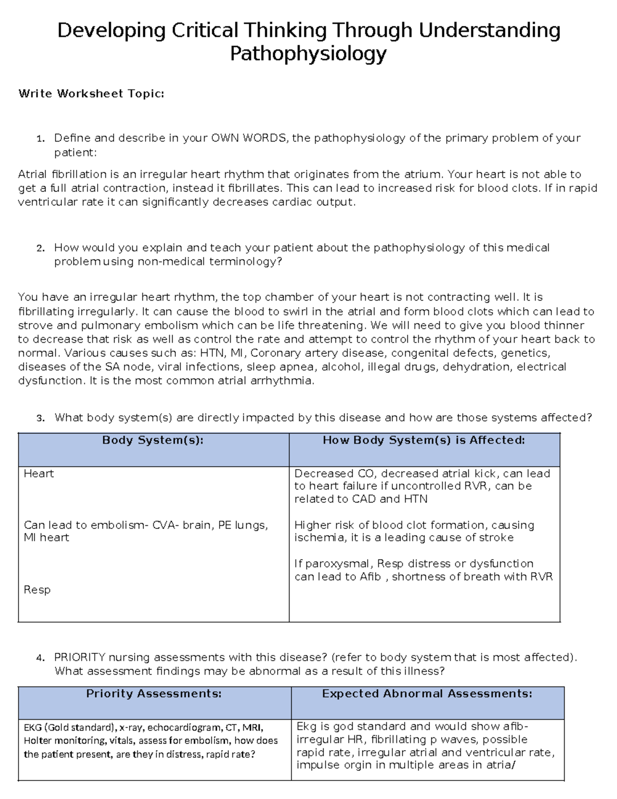 Atrial Fibrillation Developing Critical Thinking Through Understanding ...